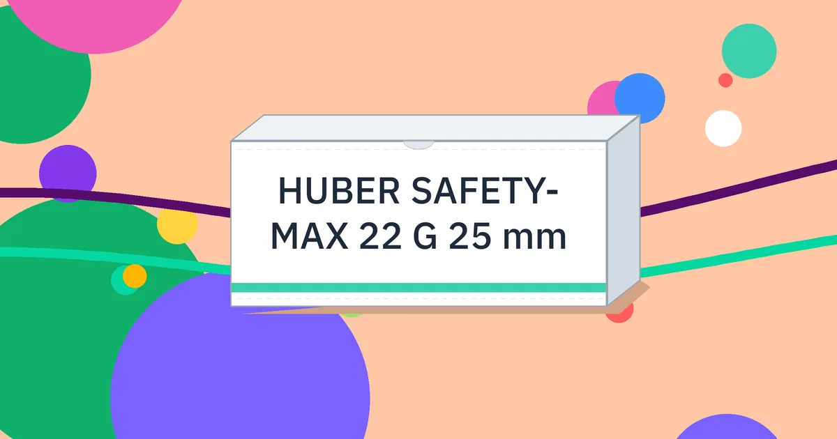 Symbolbild: Packung mit der Aufschrift HUBER SAFETY-MAX 22 G 25 mm (PZN 10185058) – Verfügbarkeit und Bezug in Apotheken in Frankfurt am Main