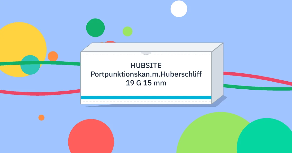 Symbolbild: Packung mit der Aufschrift HUBSITE Portpunktionskan.m.Huberschliff 19 G 15 mm (PZN 14322049) – Verfügbarkeit und Bezug in Apotheken in Frankfurt am Main