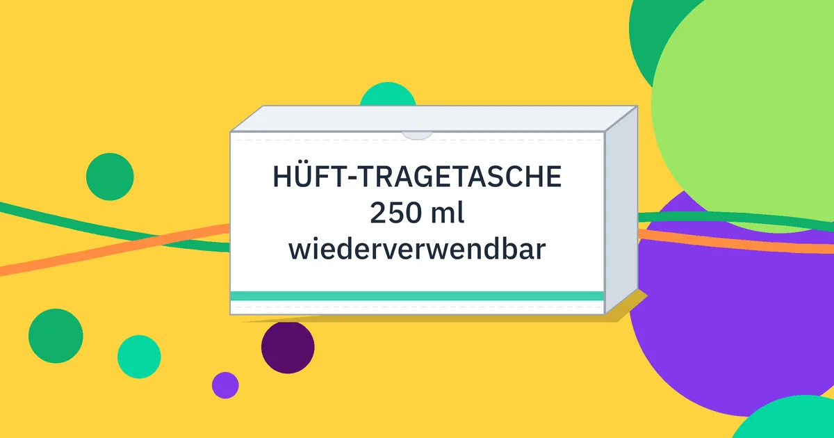 Symbolbild: Packung mit der Aufschrift HÜFT-TRAGETASCHE 250 ml wiederverwendbar (PZN 09217882) – Verfügbarkeit und Bezug in Apotheken in Frankfurt am Main