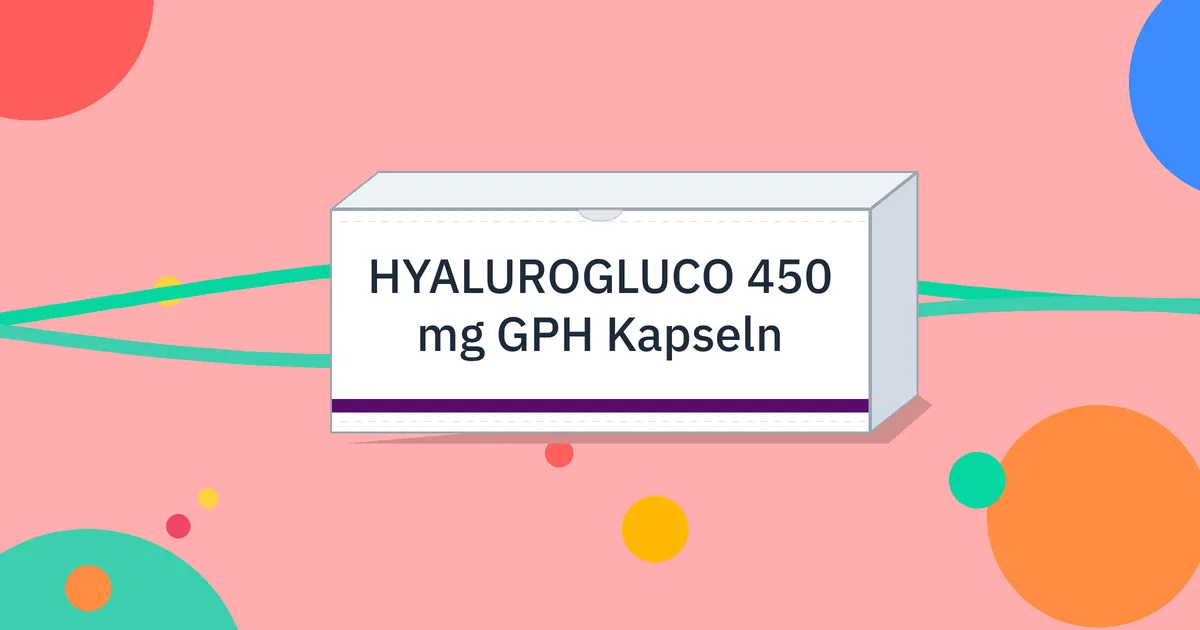 Symbolbild: Packung mit der Aufschrift HYALUROGLUCO 450 mg GPH Kapseln (PZN 07603902) – Verfügbarkeit und Bezug in Apotheken in Frankfurt am Main