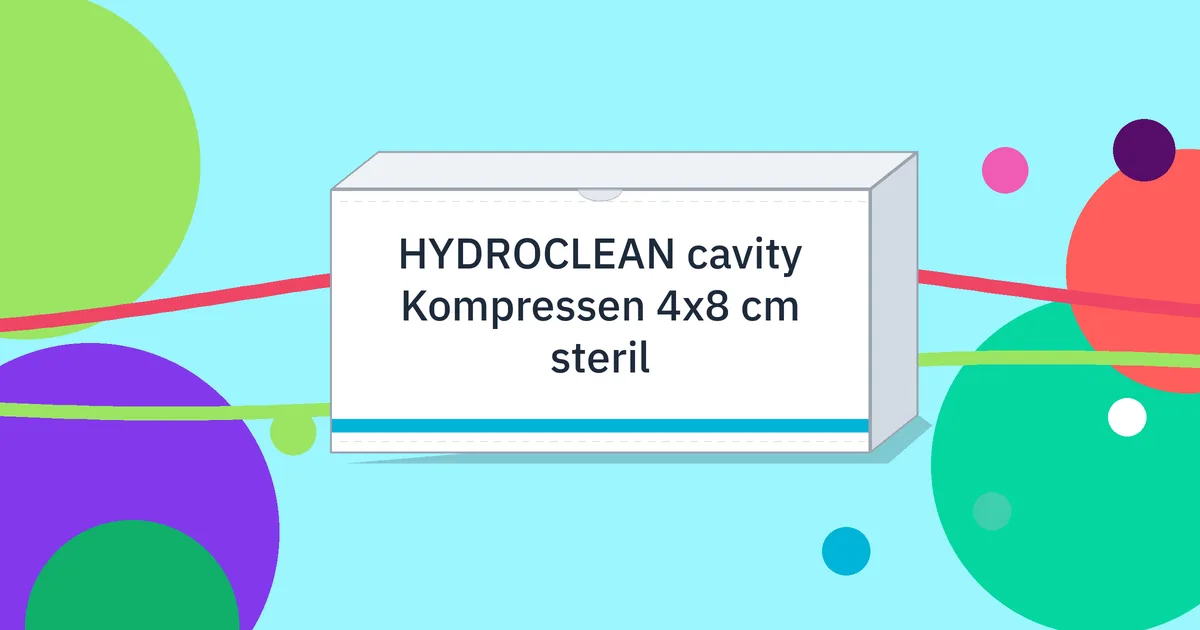 Symbolbild: Packung mit der Aufschrift HYDROCLEAN cavity Kompressen 4x8 cm steril (PZN 18320001) – Verfügbarkeit und Bezug in Apotheken in Frankfurt am Main