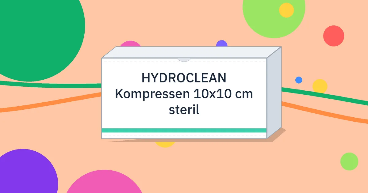Symbolbild: Packung mit der Aufschrift HYDROCLEAN Kompressen 10x10 cm steril (PZN 18124843) – Verfügbarkeit und Bezug in Apotheken in Frankfurt am Main
