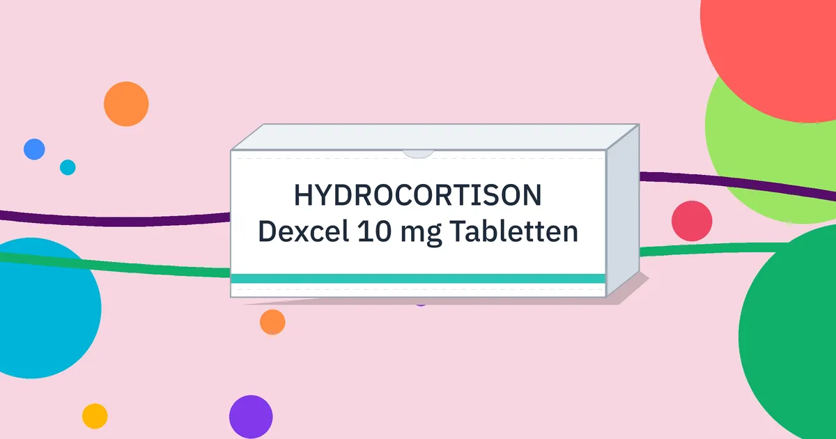 Symbolbild: Packung mit der Aufschrift HYDROCORTISON Dexcel 10 mg Tabletten (PZN 18884465) – Verfügbarkeit und Bezug in Apotheken in Frankfurt am Main