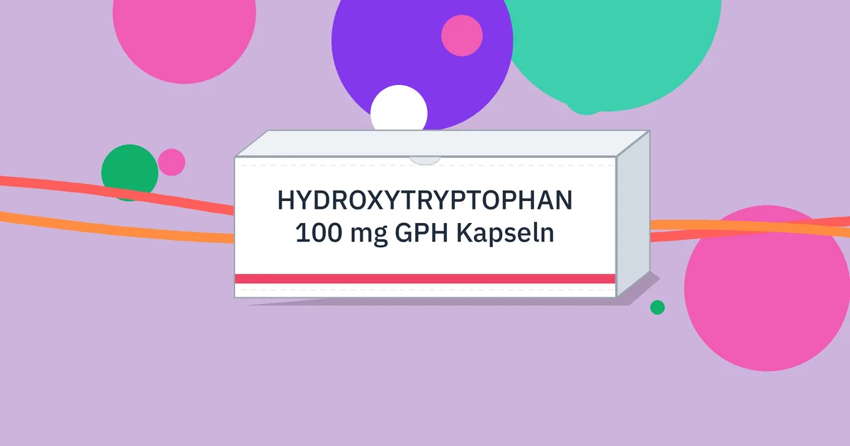 Symbolbild: Packung mit der Aufschrift HYDROXYTRYPTOPHAN 100 mg GPH Kapseln (PZN 15614245) – Verfügbarkeit und Bezug in Apotheken in Frankfurt am Main