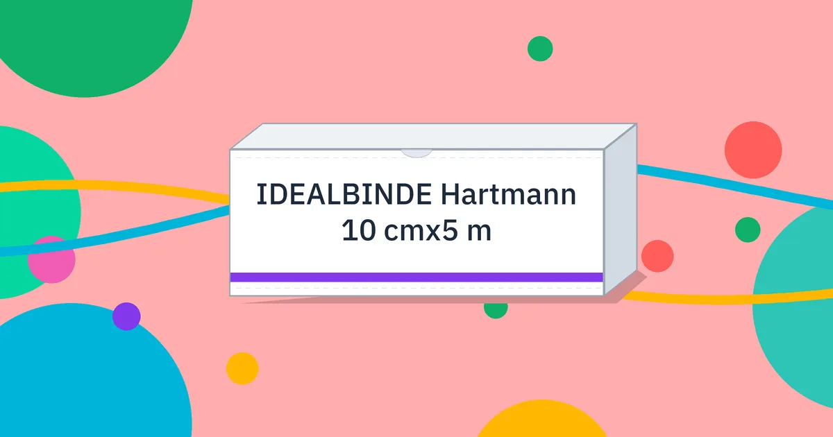 Symbolbild: Packung mit der Aufschrift IDEALBINDE Hartmann 10 cmx5 m (PZN 16359602) – Verfügbarkeit und Bezug in Apotheken in Frankfurt am Main