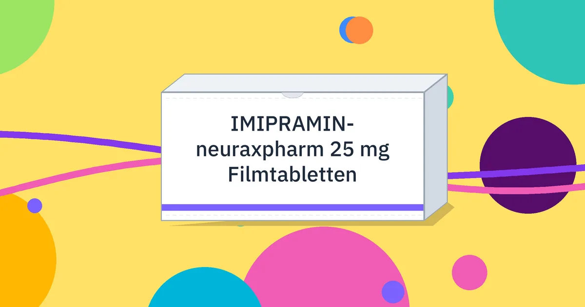 Symbolbild: Packung mit der Aufschrift IMIPRAMIN-neuraxpharm 25 mg Filmtabletten (PZN 00449059) – Verfügbarkeit und Bezug in Apotheken in Frankfurt am Main