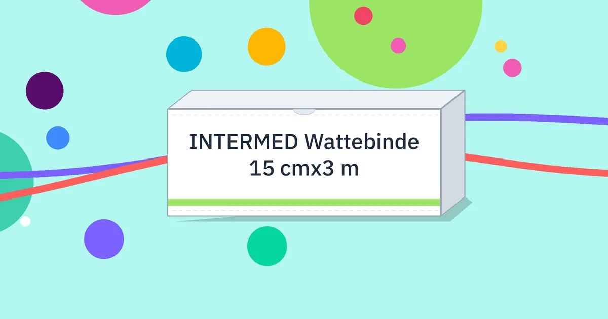 Symbolbild: Packung mit der Aufschrift INTERMED Wattebinde 15 cmx3 m (PZN 19661448) – Verfügbarkeit und Bezug in Apotheken in Frankfurt am Main