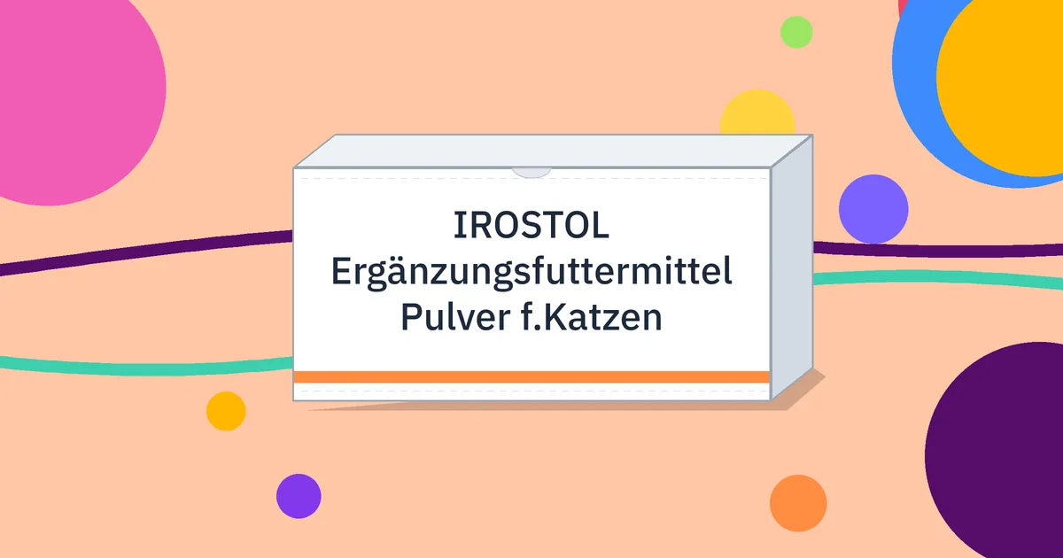Symbolbild: Packung mit der Aufschrift IROSTOL Ergänzungsfuttermittel Pulver f.Katzen (PZN 18829265) – Verfügbarkeit und Bezug in Apotheken in Frankfurt am Main