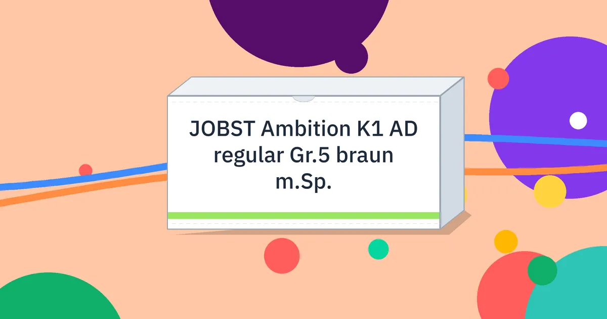 Symbolbild: Packung mit der Aufschrift JOBST Ambition K1 AD regular Gr.5 braun m.Sp. (PZN 11020201) – Verfügbarkeit und Bezug in Apotheken in Frankfurt am Main