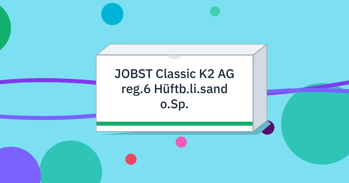 Symbolbild: Packung mit der Aufschrift JOBST Classic K2 AG reg.6 Hüftb.li.sand o.Sp. (PZN 13066213) – Verfügbarkeit und Bezug in Apotheken in Frankfurt am Main
