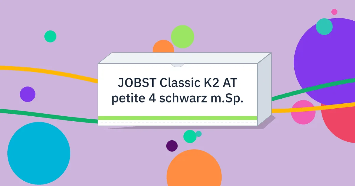 Symbolbild: Packung mit der Aufschrift JOBST Classic K2 AT petite 4 schwarz m.Sp. (PZN 10728777) – Verfügbarkeit und Bezug in Apotheken in Frankfurt am Main