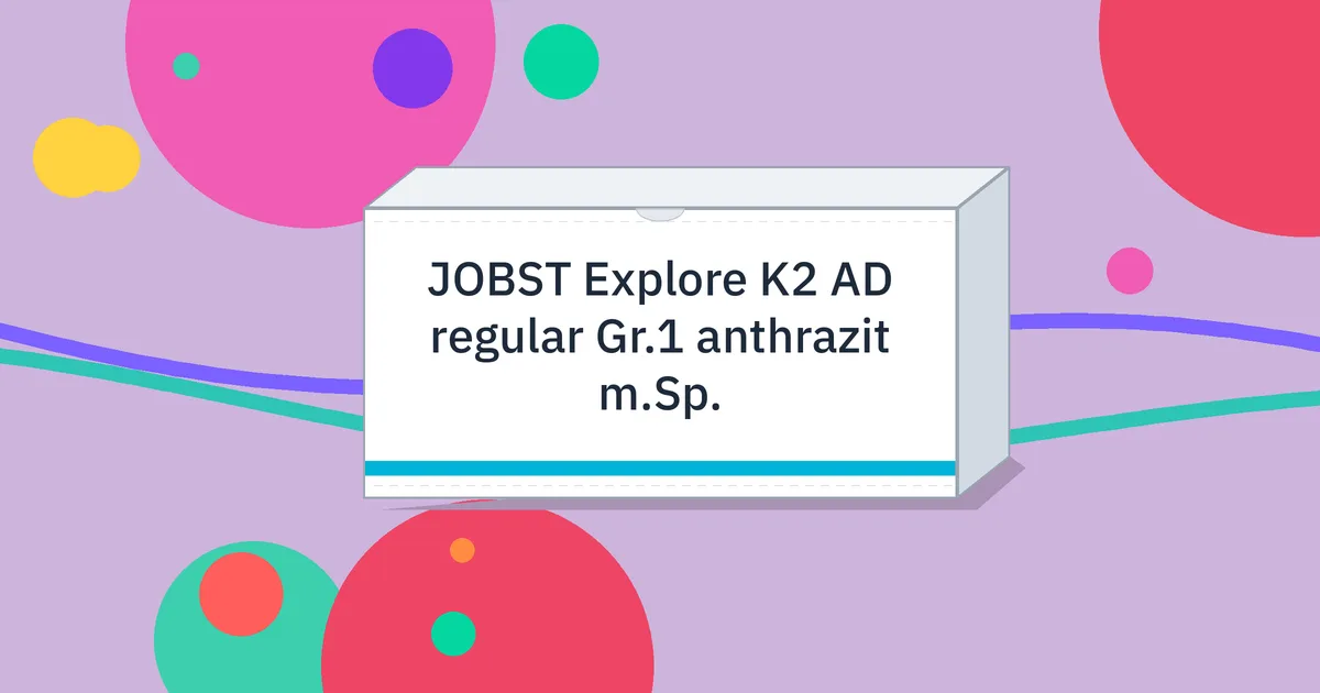 Symbolbild: Packung mit der Aufschrift JOBST Explore K2 AD regular Gr.1 anthrazit m.Sp. (PZN 11022074) – Verfügbarkeit und Bezug in Apotheken in Frankfurt am Main