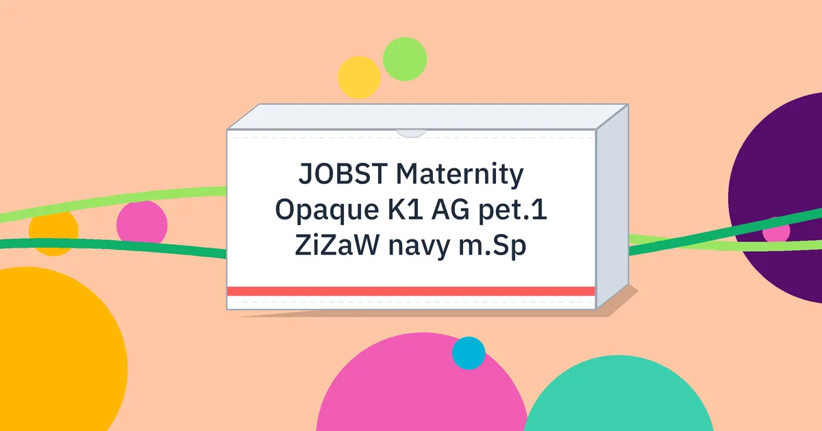 Symbolbild: Packung mit der Aufschrift JOBST Maternity Opaque K1 AG pet.1 ZiZaW navy m.Sp (PZN 15859797) – Verfügbarkeit und Bezug in Apotheken in Frankfurt am Main