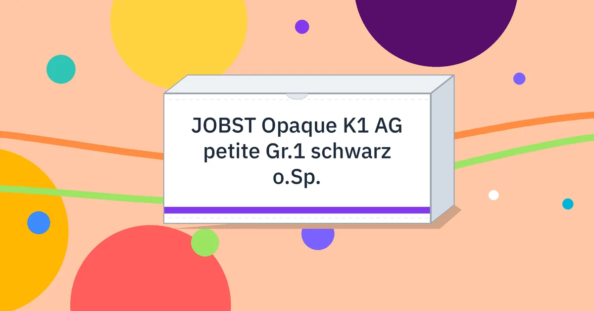 Symbolbild: Packung mit der Aufschrift JOBST Opaque K1 AG petite Gr.1 schwarz o.Sp. (PZN 13090246) – Verfügbarkeit und Bezug in Apotheken in Frankfurt am Main