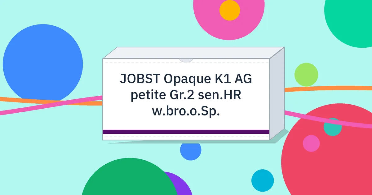 Symbolbild: Packung mit der Aufschrift JOBST Opaque K1 AG petite Gr.2 sen.HR w.bro.o.Sp. (PZN 13089125) – Verfügbarkeit und Bezug in Apotheken in Frankfurt am Main