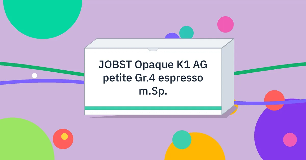 Symbolbild: Packung mit der Aufschrift JOBST Opaque K1 AG petite Gr.4 espresso m.Sp. (PZN 16270693) – Verfügbarkeit und Bezug in Apotheken in Frankfurt am Main