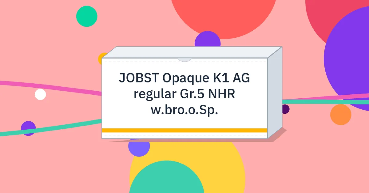 Symbolbild: Packung mit der Aufschrift JOBST Opaque K1 AG regular Gr.5 NHR w.bro.o.Sp. (PZN 13095456) – Verfügbarkeit und Bezug in Apotheken in Frankfurt am Main
