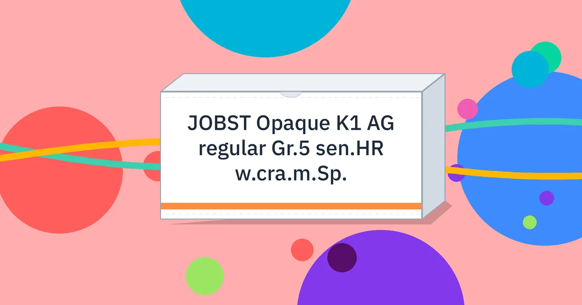 Symbolbild: Packung mit der Aufschrift JOBST Opaque K1 AG regular Gr.5 sen.HR w.cra.m.Sp. (PZN 13093049) – Verfügbarkeit und Bezug in Apotheken in Frankfurt am Main