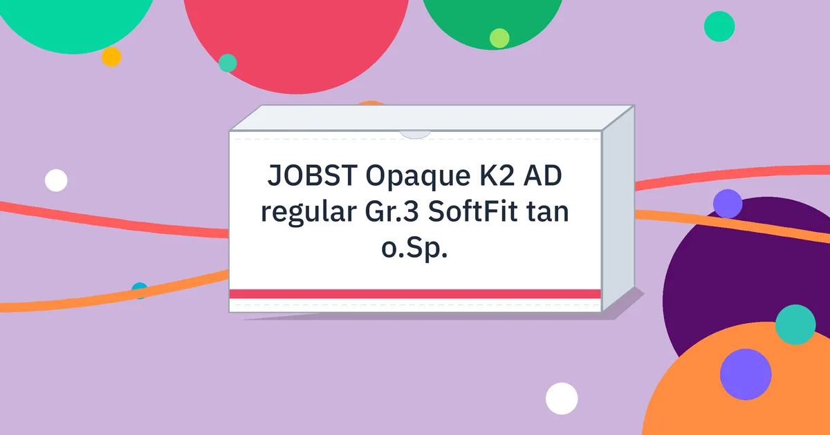 Symbolbild: Packung mit der Aufschrift JOBST Opaque K2 AD regular Gr.3 SoftFit tan o.Sp. (PZN 16277910) – Verfügbarkeit und Bezug in Apotheken in Frankfurt am Main