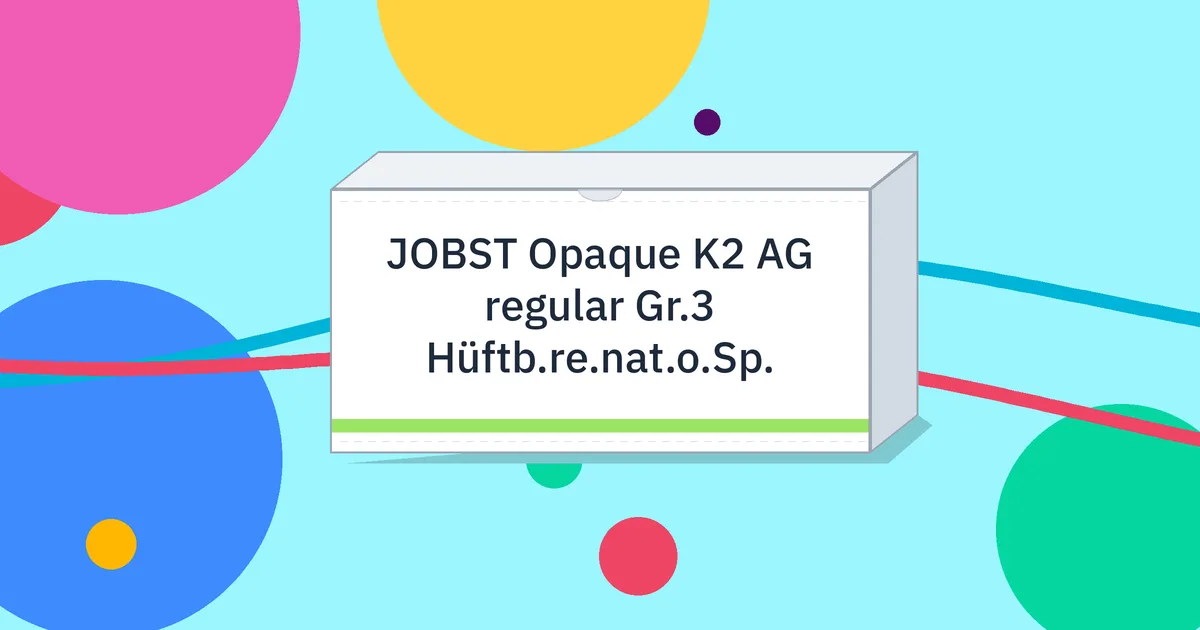 Symbolbild: Packung mit der Aufschrift JOBST Opaque K2 AG regular Gr.3 Hüftb.re.nat.o.Sp. (PZN 13117695) – Verfügbarkeit und Bezug in Apotheken in Frankfurt am Main