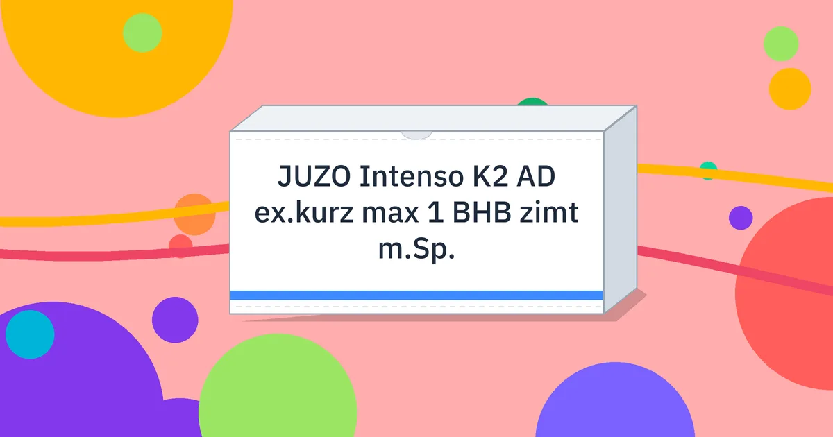 Symbolbild: Packung mit der Aufschrift JUZO Intenso K2 AD ex.kurz max 1 BHB zimt m.Sp. (PZN 18613826) – Verfügbarkeit und Bezug in Apotheken in Frankfurt am Main