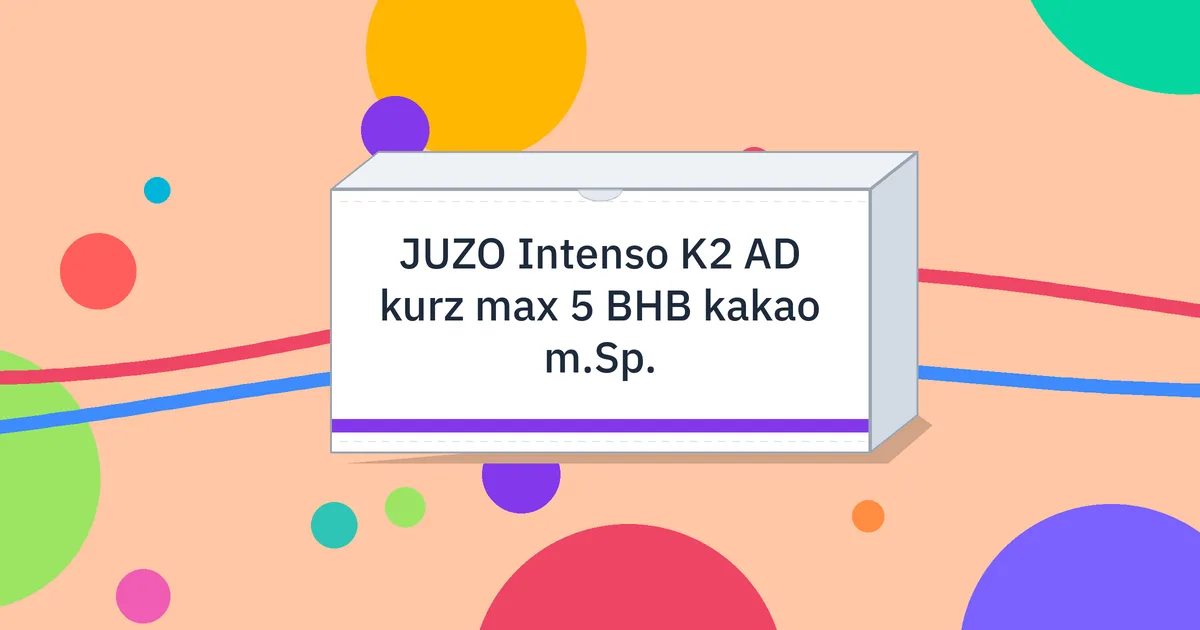 Symbolbild: Packung mit der Aufschrift JUZO Intenso K2 AD kurz max 5 BHB kakao m.Sp. (PZN 18616003) – Verfügbarkeit und Bezug in Apotheken in Frankfurt am Main