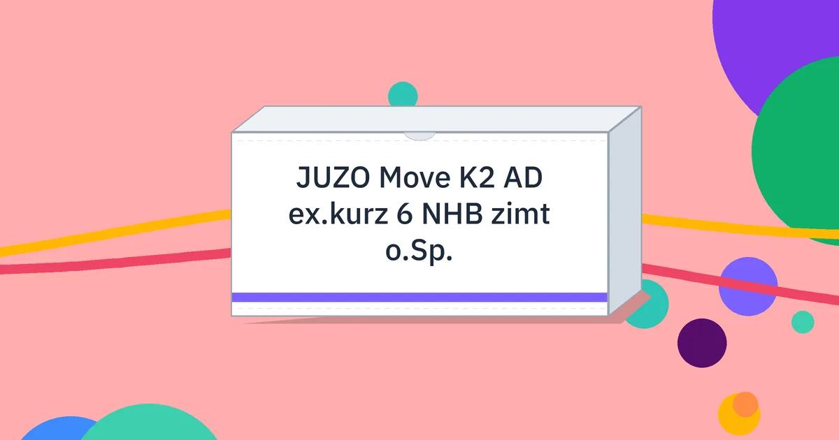 Symbolbild: Packung mit der Aufschrift JUZO Move K2 AD ex.kurz 6 NHB zimt o.Sp. (PZN 18510718) – Verfügbarkeit und Bezug in Apotheken in Frankfurt am Main