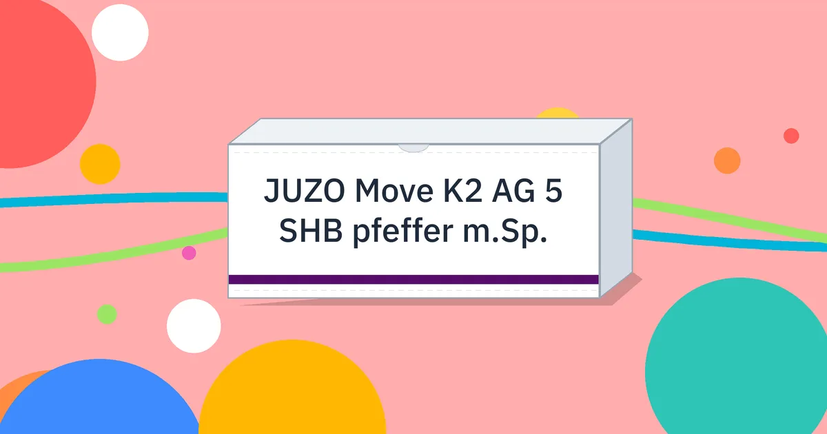 Symbolbild: Packung mit der Aufschrift JUZO Move K2 AG 5 SHB pfeffer m.Sp. (PZN 16651082) – Verfügbarkeit und Bezug in Apotheken in Frankfurt am Main