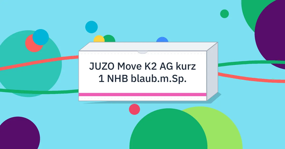 Symbolbild: Packung mit der Aufschrift JUZO Move K2 AG kurz 1 NHB blaub.m.Sp. (PZN 18559251) – Verfügbarkeit und Bezug in Apotheken in Frankfurt am Main