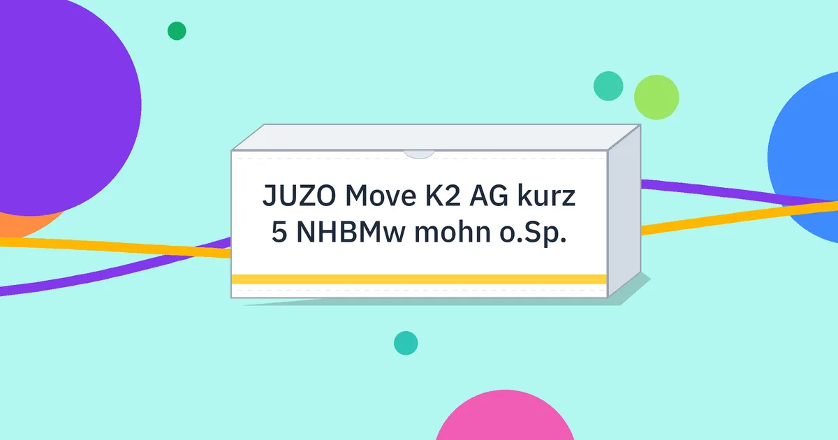 Symbolbild: Packung mit der Aufschrift JUZO Move K2 AG kurz 5 NHBMw mohn o.Sp. (PZN 18561118) – Verfügbarkeit und Bezug in Apotheken in Frankfurt am Main