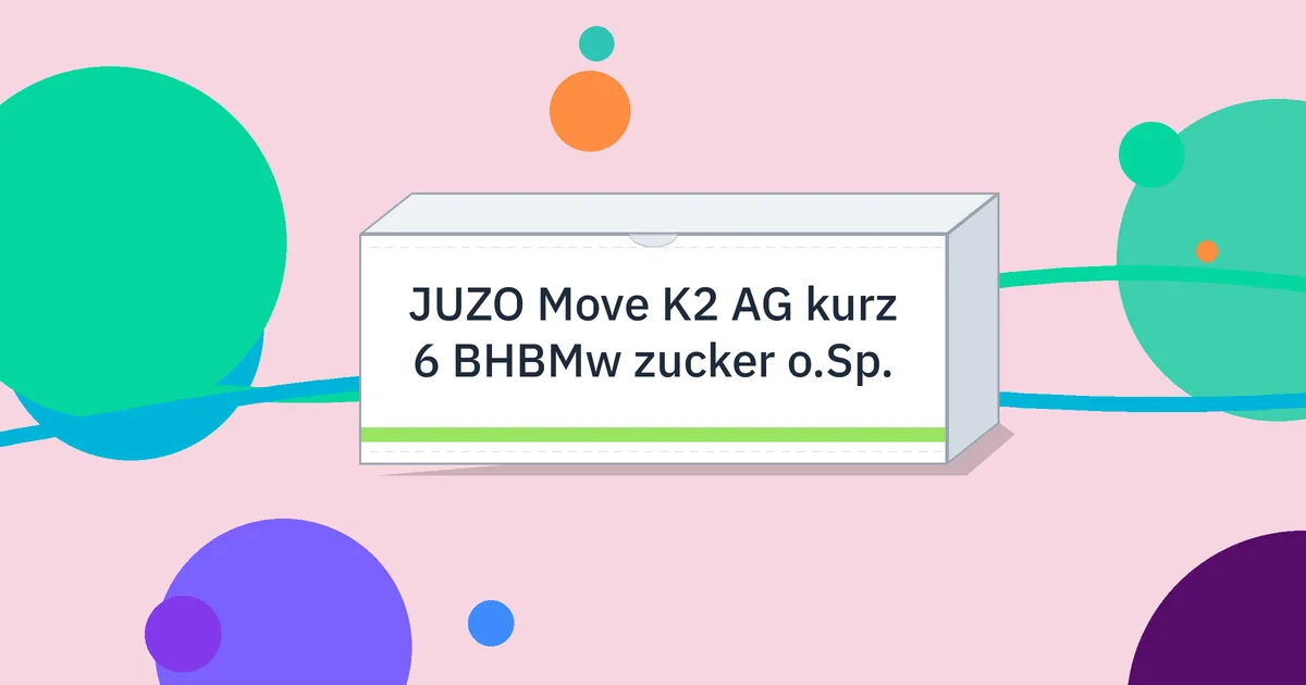 Symbolbild: Packung mit der Aufschrift JUZO Move K2 AG kurz 6 BHBMw zucker o.Sp. (PZN 18530721) – Verfügbarkeit und Bezug in Apotheken in Frankfurt am Main