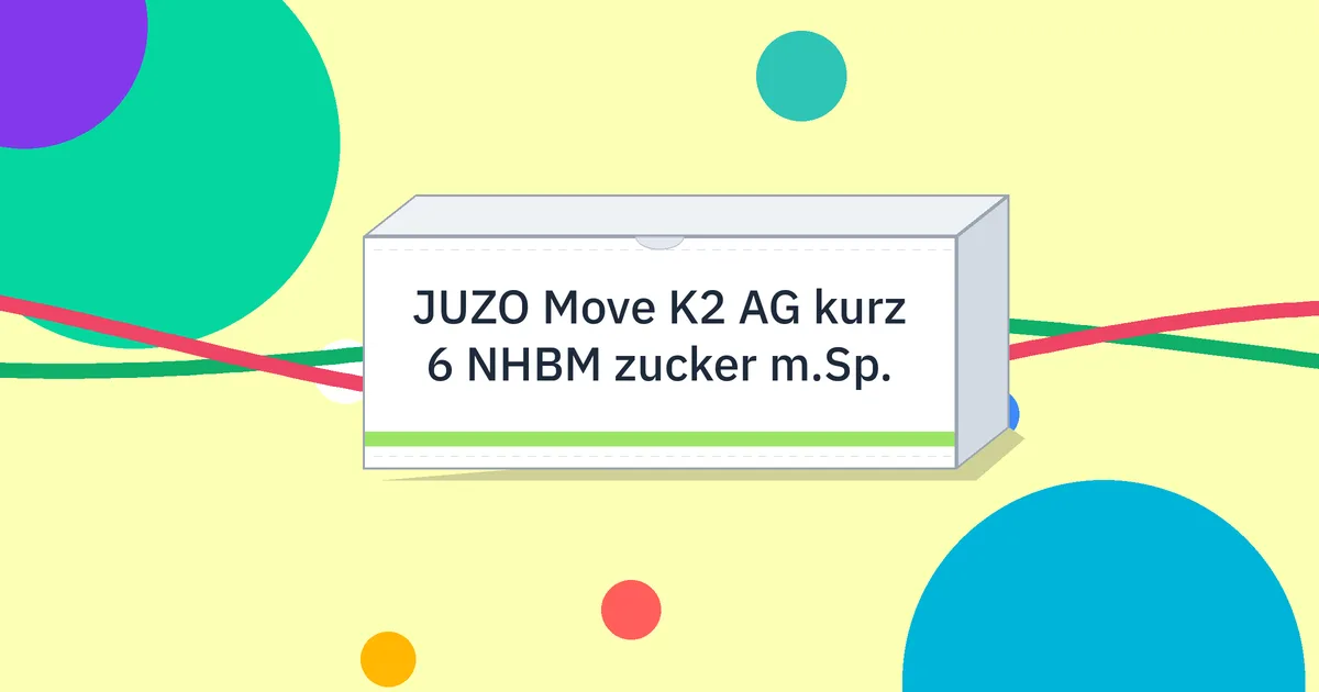 Symbolbild: Packung mit der Aufschrift JUZO Move K2 AG kurz 6 NHBM zucker m.Sp. (PZN 18527245) – Verfügbarkeit und Bezug in Apotheken in Frankfurt am Main