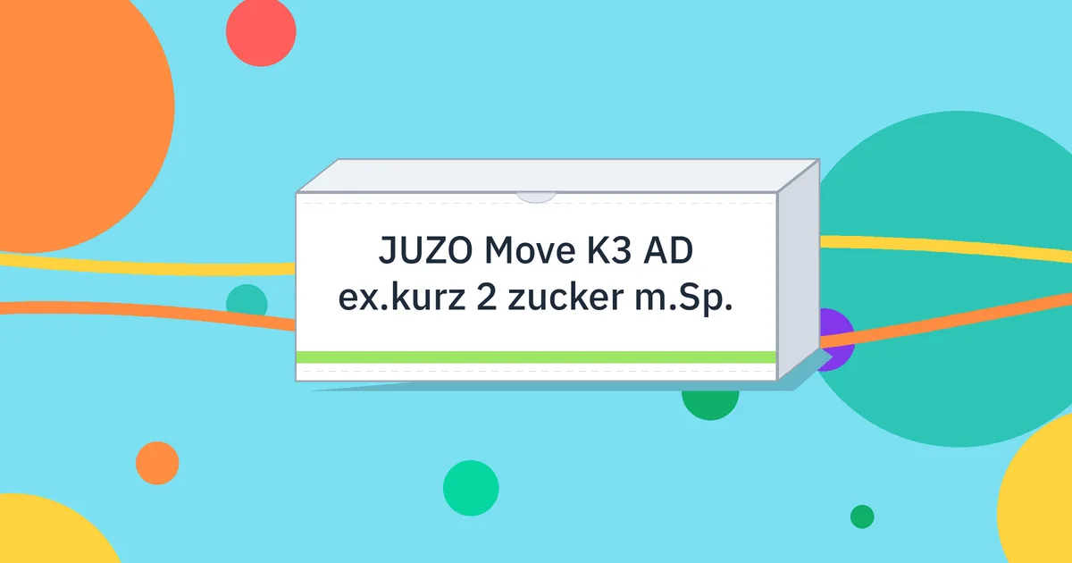Symbolbild: Packung mit der Aufschrift JUZO Move K3 AD ex.kurz 2 zucker m.Sp. (PZN 18569143) – Verfügbarkeit und Bezug in Apotheken in Frankfurt am Main