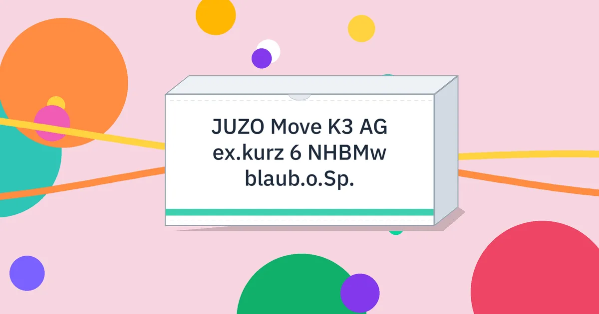 Symbolbild: Packung mit der Aufschrift JUZO Move K3 AG ex.kurz 6 NHBMw blaub.o.Sp. (PZN 18596720) – Verfügbarkeit und Bezug in Apotheken in Frankfurt am Main