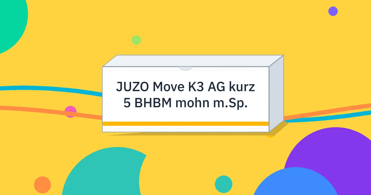 Symbolbild: Packung mit der Aufschrift JUZO Move K3 AG kurz 5 BHBM mohn m.Sp. (PZN 18591935) – Verfügbarkeit und Bezug in Apotheken in Frankfurt am Main