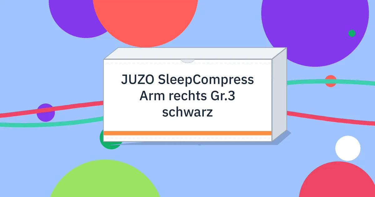 Symbolbild: Packung mit der Aufschrift JUZO SleepCompress Arm rechts Gr.3 schwarz (PZN 18298885) – Verfügbarkeit und Bezug in Apotheken in Frankfurt am Main