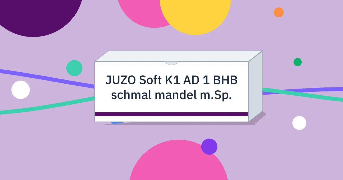 Symbolbild: Packung mit der Aufschrift JUZO Soft K1 AD 1 BHB schmal mandel m.Sp. (PZN 15461184) – Verfügbarkeit und Bezug in Apotheken in Frankfurt am Main