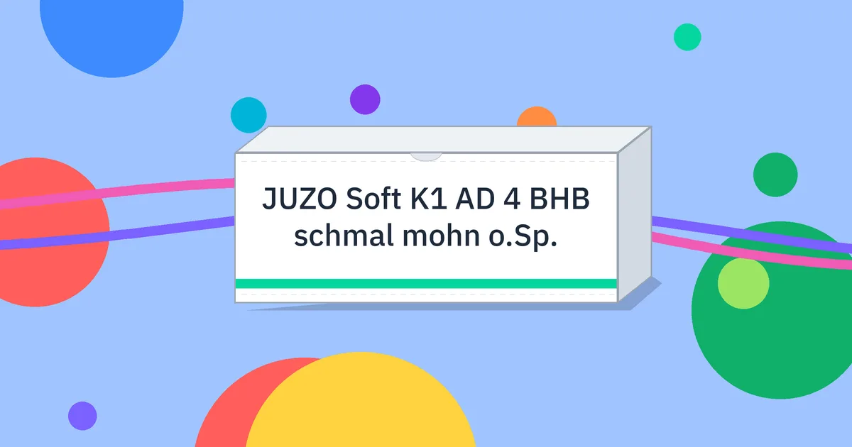 Symbolbild: Packung mit der Aufschrift JUZO Soft K1 AD 4 BHB schmal mohn o.Sp. (PZN 15463303) – Verfügbarkeit und Bezug in Apotheken in Frankfurt am Main