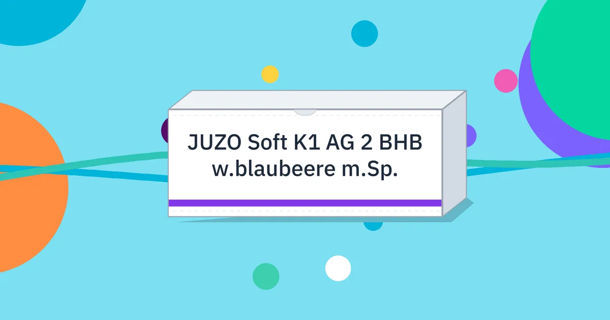 Symbolbild: Packung mit der Aufschrift JUZO Soft K1 AG 2 BHB w.blaubeere m.Sp. (PZN 14836883) – Verfügbarkeit und Bezug in Apotheken in Frankfurt am Main