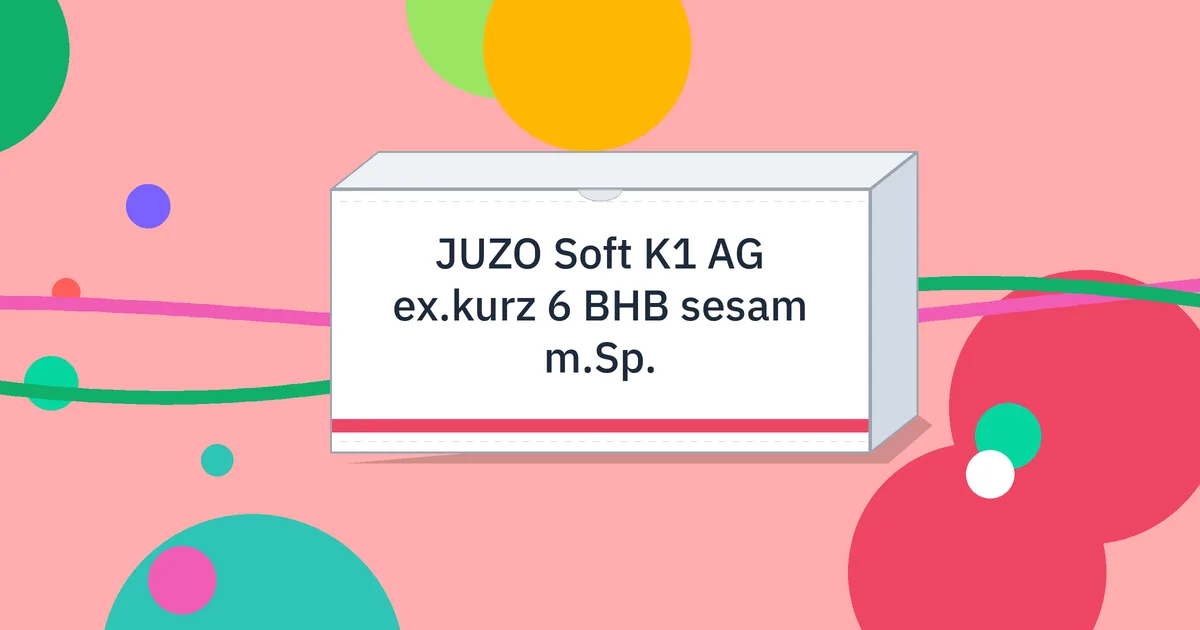 Symbolbild: Packung mit der Aufschrift JUZO Soft K1 AG ex.kurz 6 BHB sesam m.Sp. (PZN 14823509) – Verfügbarkeit und Bezug in Apotheken in Frankfurt am Main