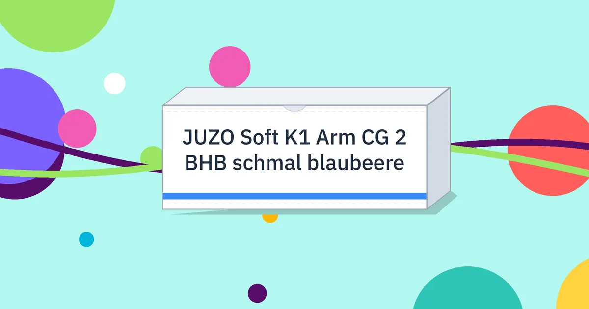 Symbolbild: Packung mit der Aufschrift JUZO Soft K1 Arm CG 2 BHB schmal blaubeere (PZN 15507779) – Verfügbarkeit und Bezug in Apotheken in Frankfurt am Main
