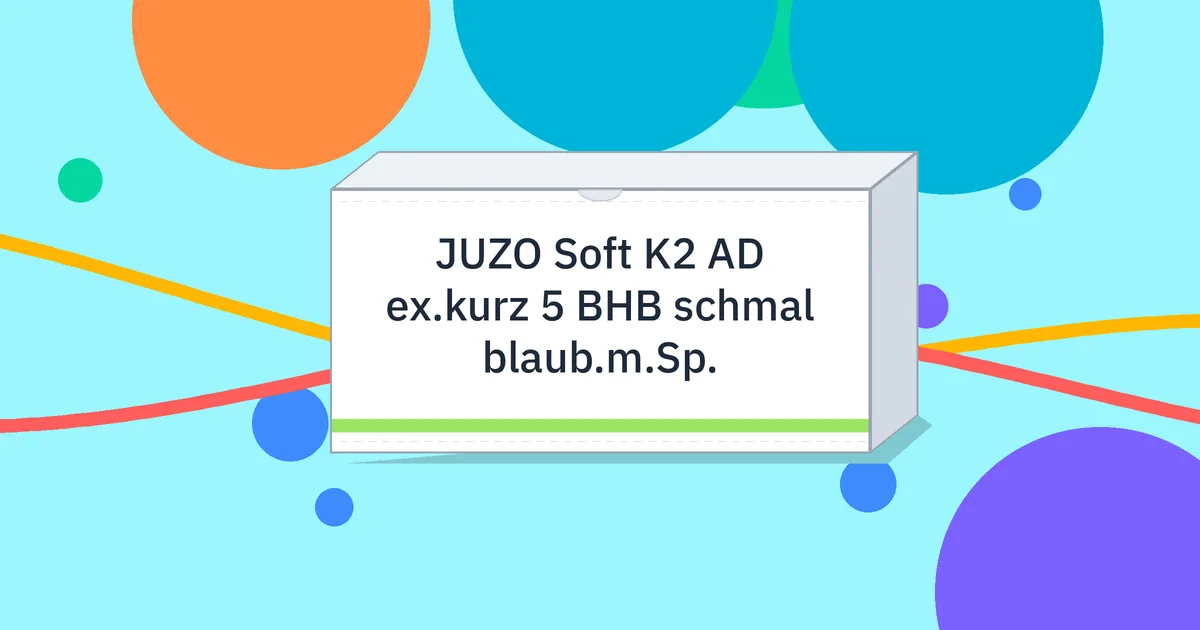 Symbolbild: Packung mit der Aufschrift JUZO Soft K2 AD ex.kurz 5 BHB schmal blaub.m.Sp. (PZN 15466520) – Verfügbarkeit und Bezug in Apotheken in Frankfurt am Main