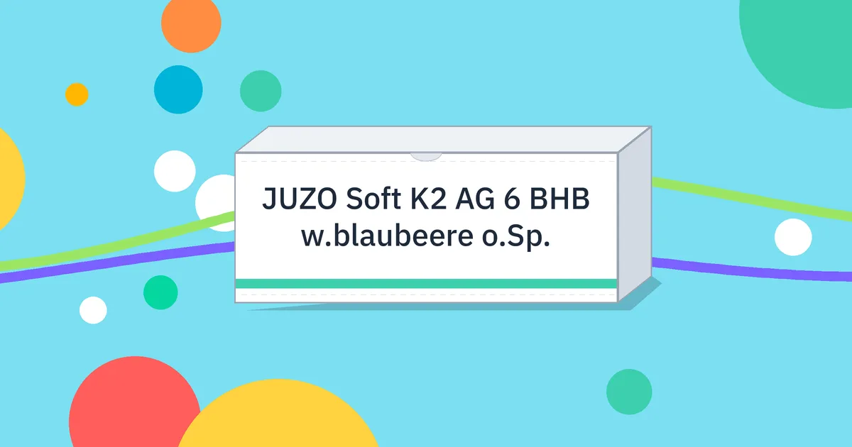 Symbolbild: Packung mit der Aufschrift JUZO Soft K2 AG 6 BHB w.blaubeere o.Sp. (PZN 14841559) – Verfügbarkeit und Bezug in Apotheken in Frankfurt am Main