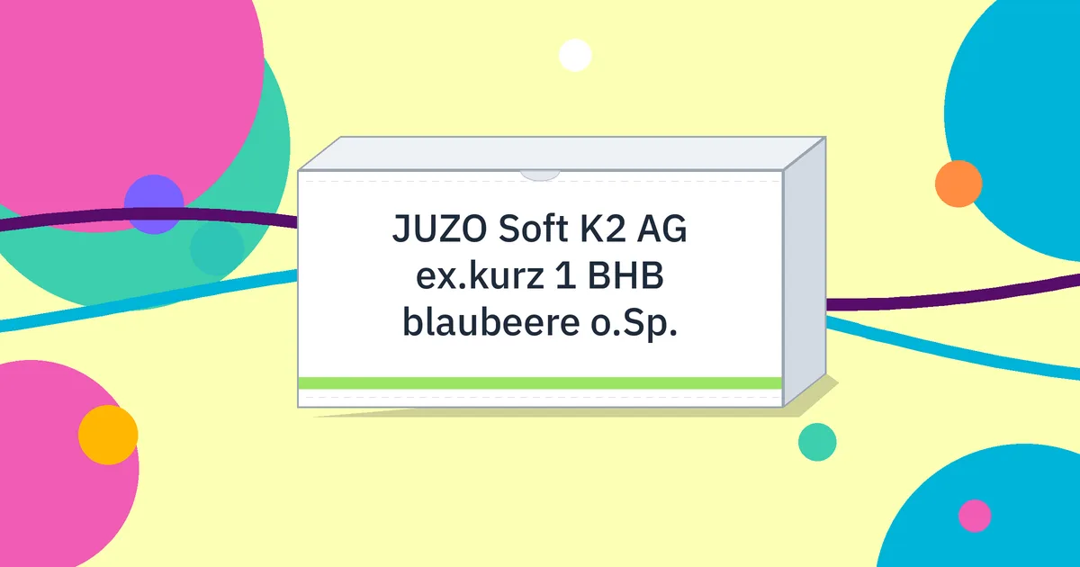 Symbolbild: Packung mit der Aufschrift JUZO Soft K2 AG ex.kurz 1 BHB blaubeere o.Sp. (PZN 14828240) – Verfügbarkeit und Bezug in Apotheken in Frankfurt am Main