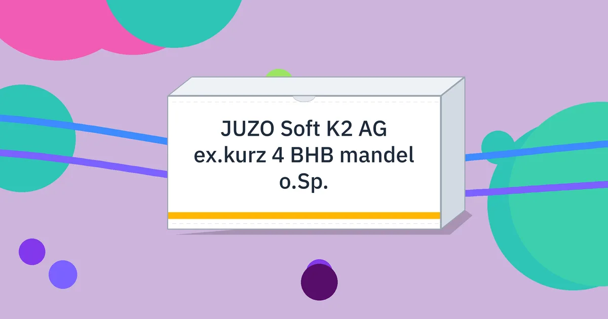 Symbolbild: Packung mit der Aufschrift JUZO Soft K2 AG ex.kurz 4 BHB mandel o.Sp. (PZN 14828381) – Verfügbarkeit und Bezug in Apotheken in Frankfurt am Main