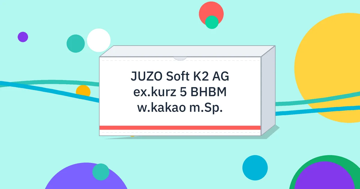 Symbolbild: Packung mit der Aufschrift JUZO Soft K2 AG ex.kurz 5 BHBM w.kakao m.Sp. (PZN 14868512) – Verfügbarkeit und Bezug in Apotheken in Frankfurt am Main