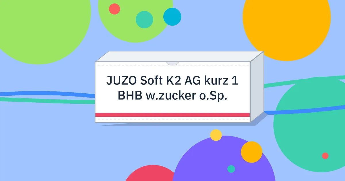 Symbolbild: Packung mit der Aufschrift JUZO Soft K2 AG kurz 1 BHB w.zucker o.Sp. (PZN 14842441) – Verfügbarkeit und Bezug in Apotheken in Frankfurt am Main
