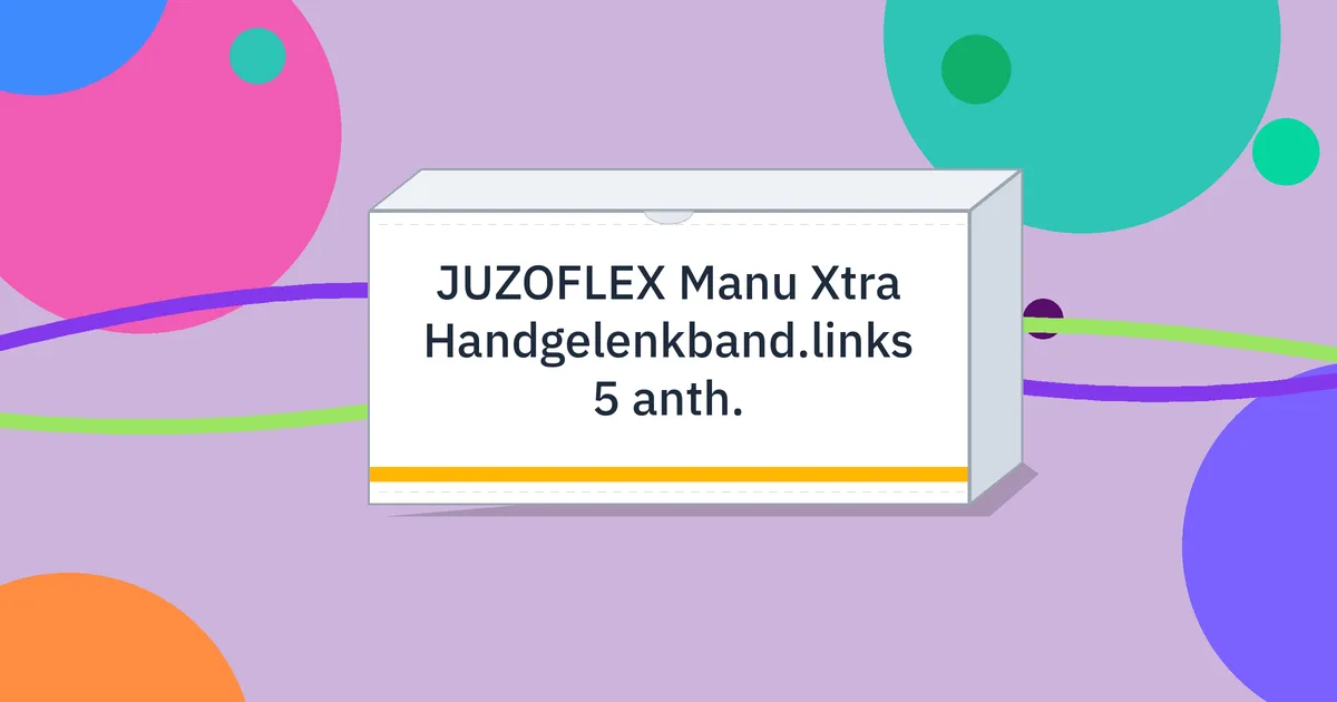 Symbolbild: Packung mit der Aufschrift JUZOFLEX Manu Xtra Handgelenkband.links 5 anth. (PZN 16635344) – Verfügbarkeit und Bezug in Apotheken in Frankfurt am Main