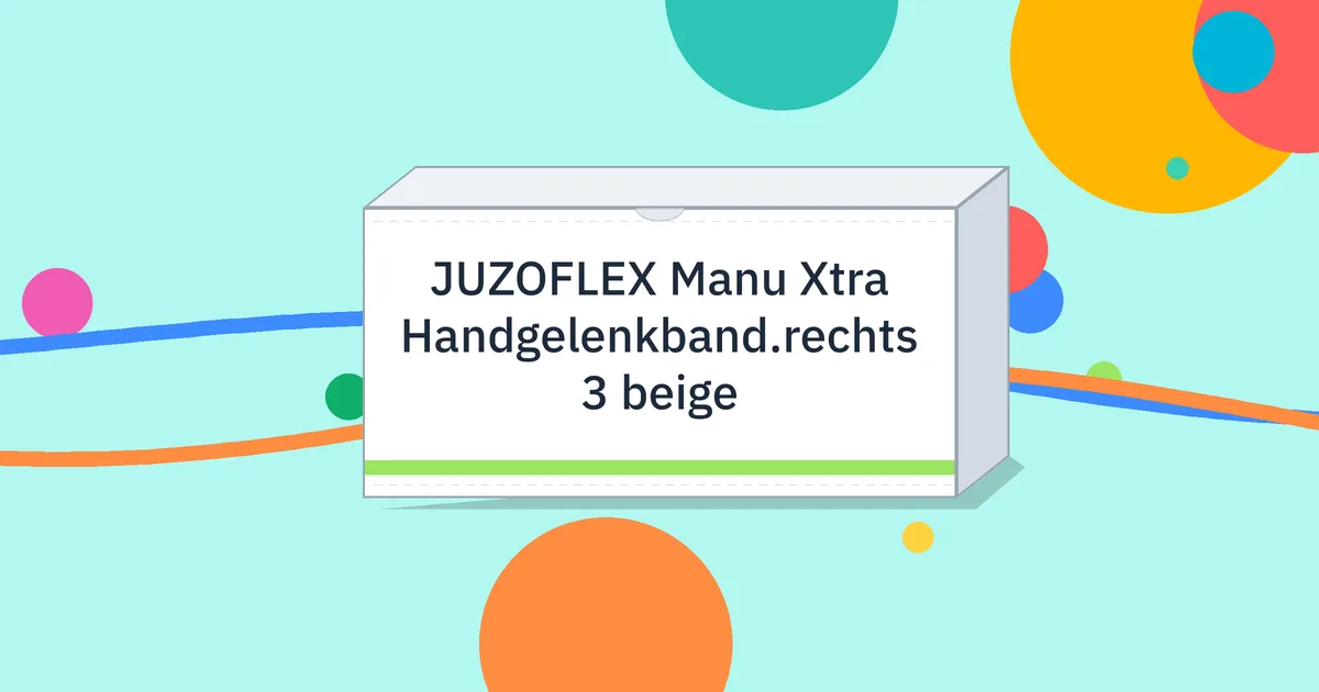 Symbolbild: Packung mit der Aufschrift JUZOFLEX Manu Xtra Handgelenkband.rechts 3 beige (PZN 16635479) – Verfügbarkeit und Bezug in Apotheken in Frankfurt am Main