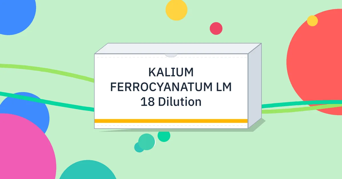 Symbolbild: Packung mit der Aufschrift KALIUM FERROCYANATUM LM 18 Dilution (PZN 12921099) – Verfügbarkeit und Bezug in Apotheken in Frankfurt am Main